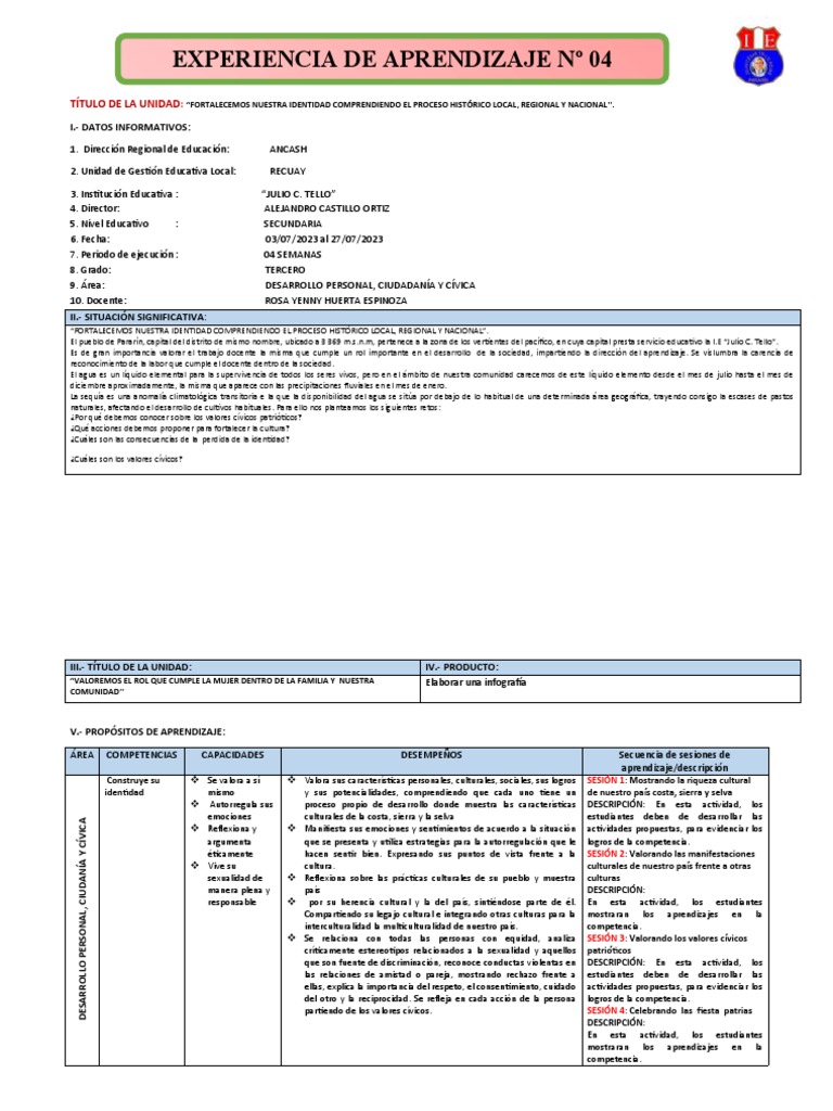 Experiencia #04 DPCC 2023 | PDF | Aprendizaje | Evaluación