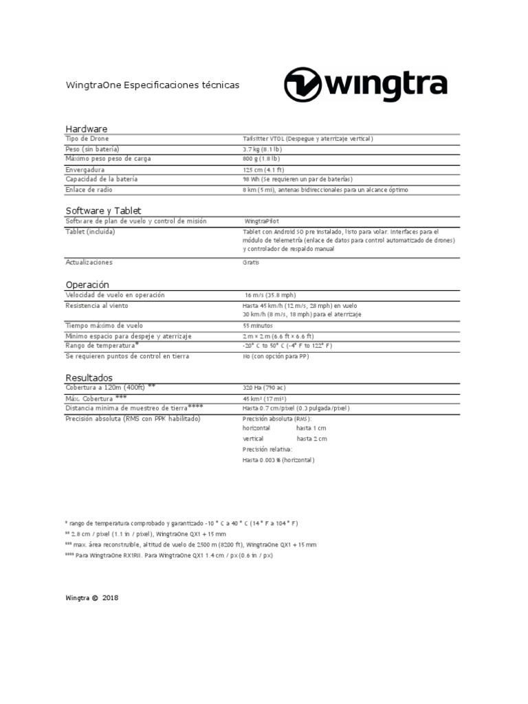 WingtraOne: Especificaciones del Drone VTOL | PDF | Aeronáutica | Transporte