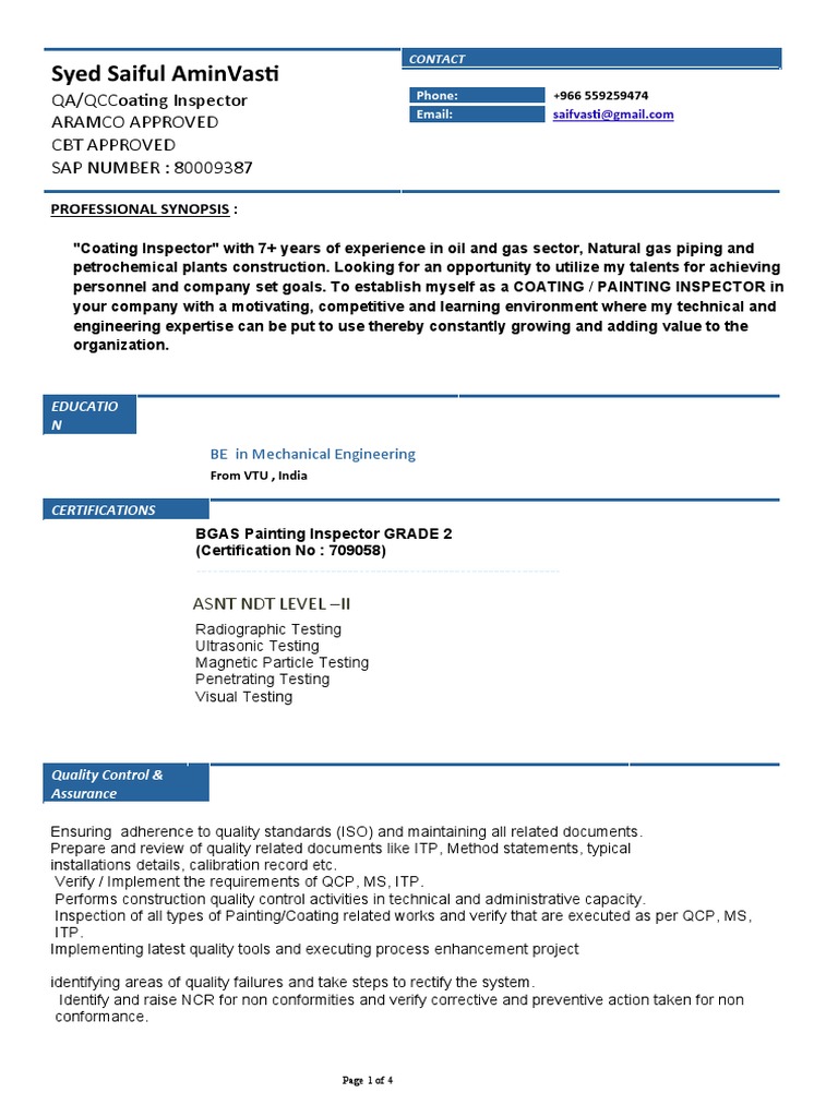 Coating Inspector - CV TA | PDF | Paint | Quality Assurance
