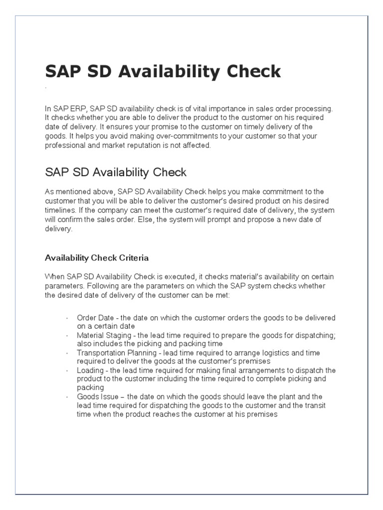 SAP SD Availability Check PDF | PDF | Logistics | Business Process