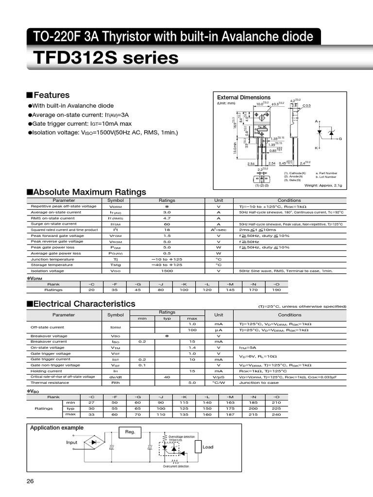 TFD312S Series: TO-220F 3A Thyristor With Built-In Avalanche Diode ...