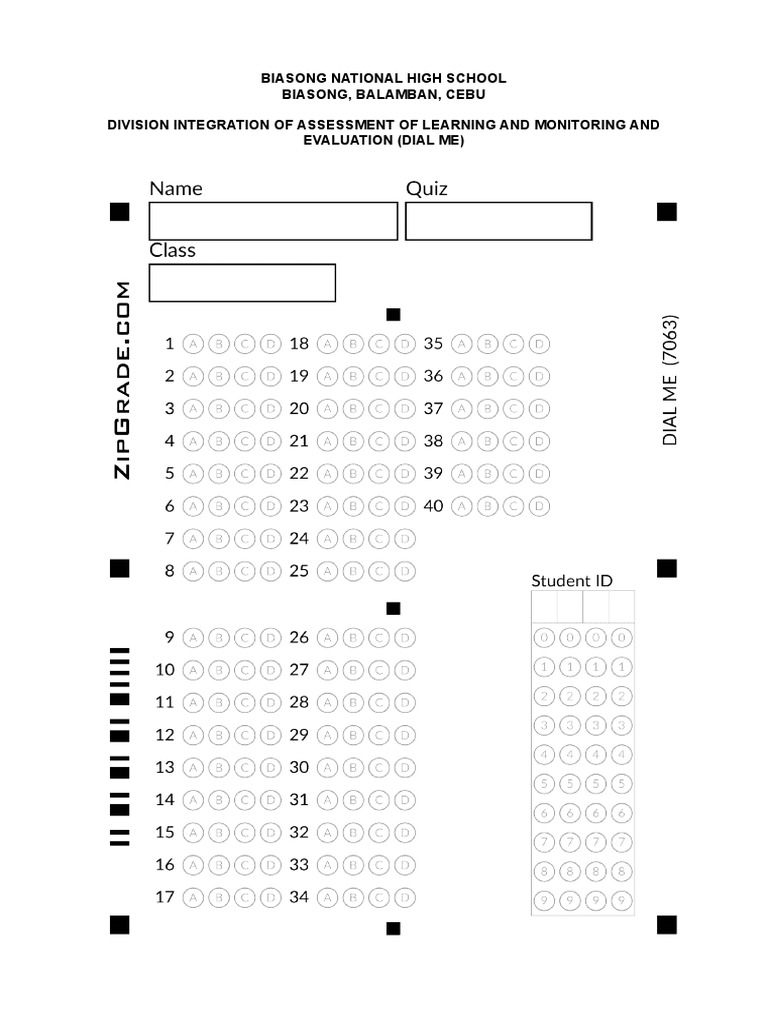 Biasong National High School Answer Sheet For Dial Me | PDF