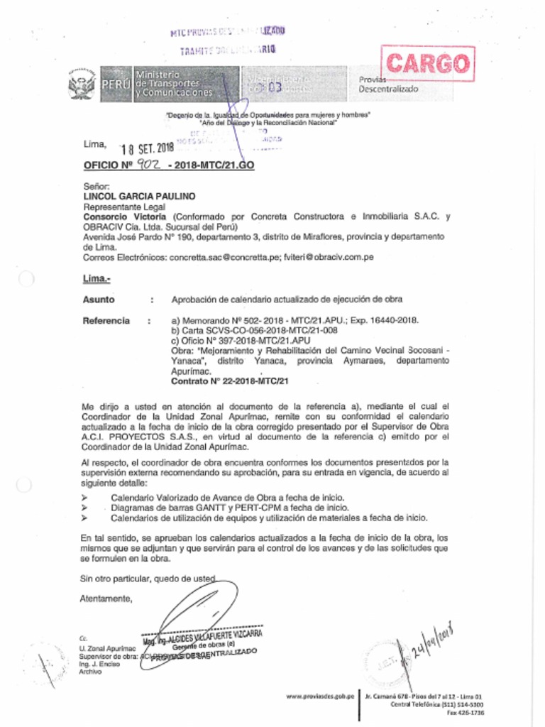 Calendario Inicio de Obra | PDF