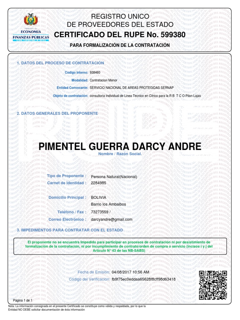 Certificado Rupe 1231402 | PDF