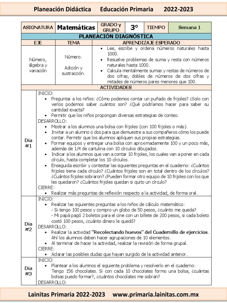 Archseptiembre - 3er Grado Matem Ticas (2022-2023) | PDF | Educación primaria | Sustracción
