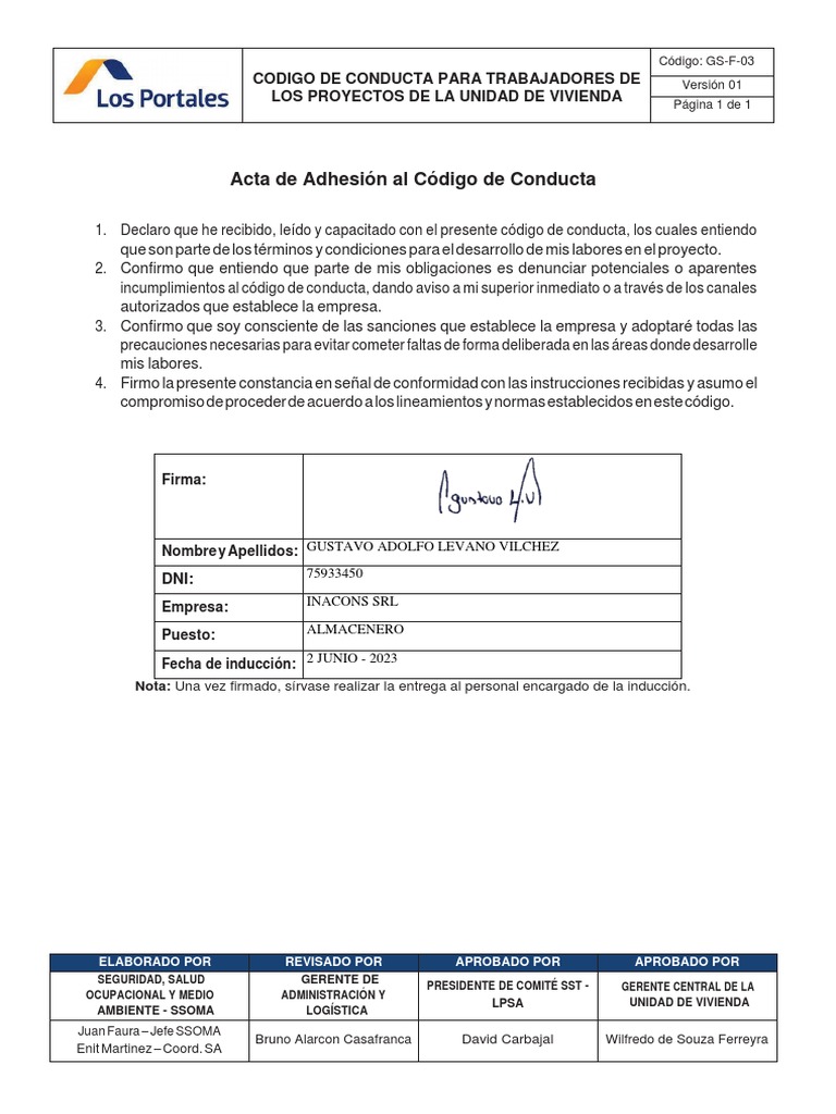 FO Acta de Código de Conducta (1) | PDF
