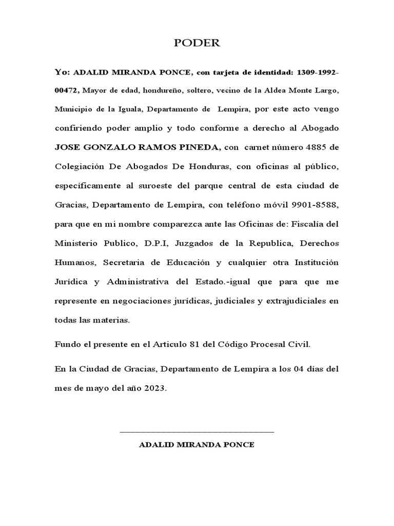 Poder General | PDF | Honduras | Ley procesal