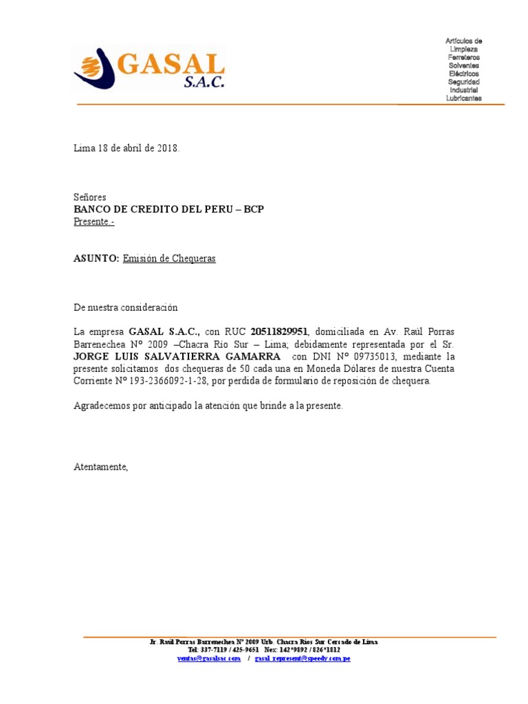 Solicitud de Chequeras para BCP | PDF