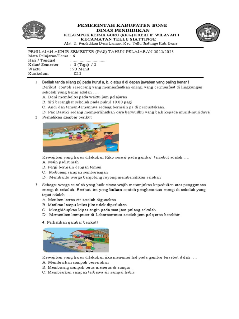 Soal Pas Tema 6 Kls 3 | PDF