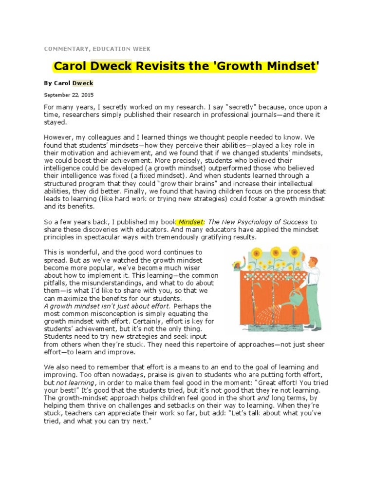 Carol Dweck Revisits The Growth Mindset Pdf Mindset Cognitive