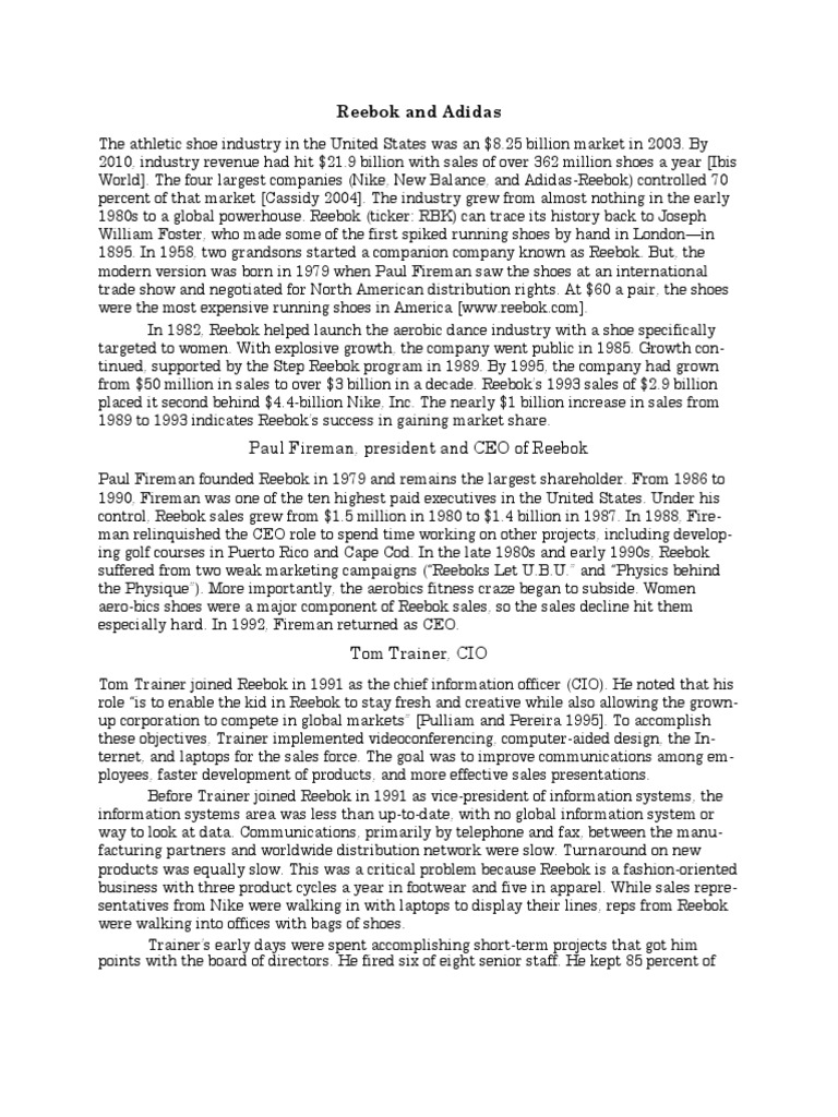 Case Study Reebok and Adidas | PDF | Adidas | Nike