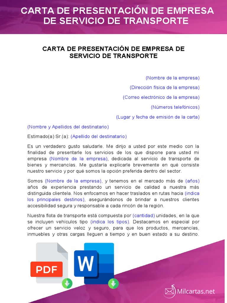 Carta De Presentacion De Empresa De Servicio De Transporte 1 Pdf