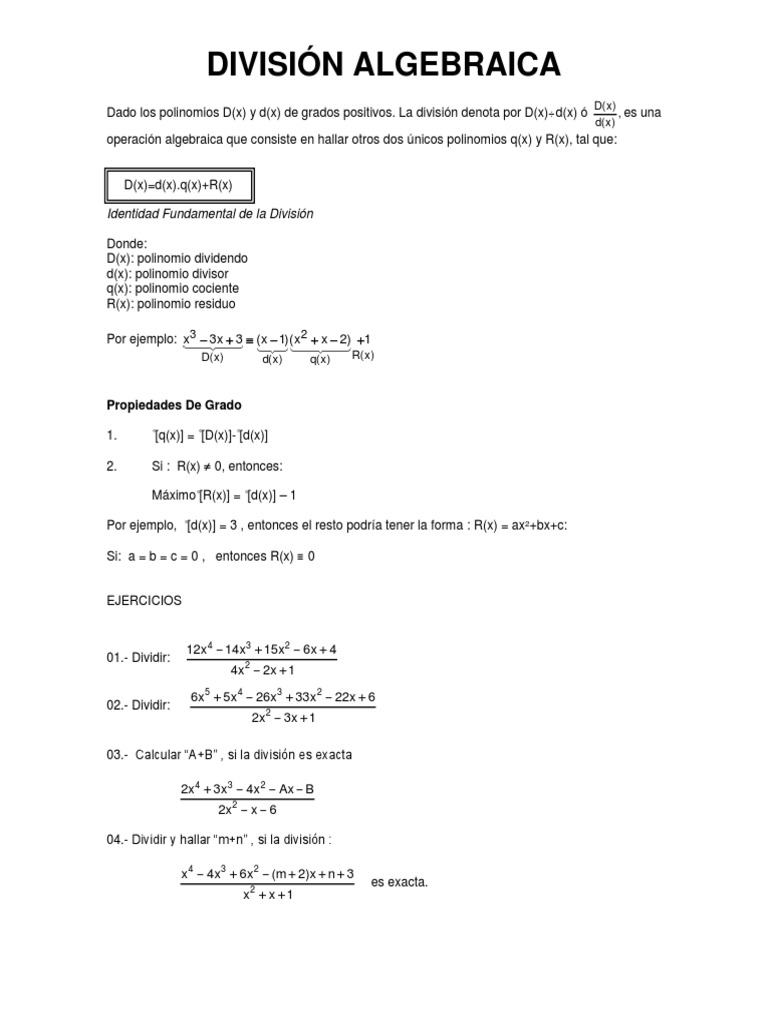 División Algebraica | Descargar gratis PDF | División (Matemáticas ...