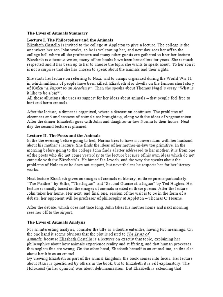 The Lives of Animals - Note | PDF