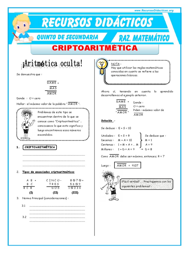 Criptoaritmetica para Quinto de Secundaria | PDF | Matemáticas | Matemáticas Aplicadas