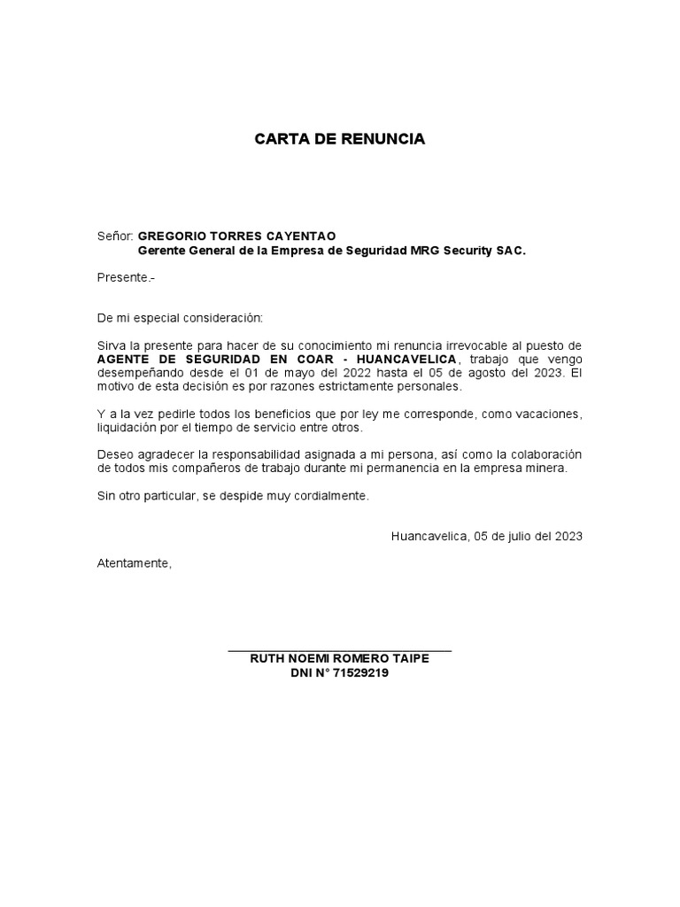 Carta de Renuncia | PDF
