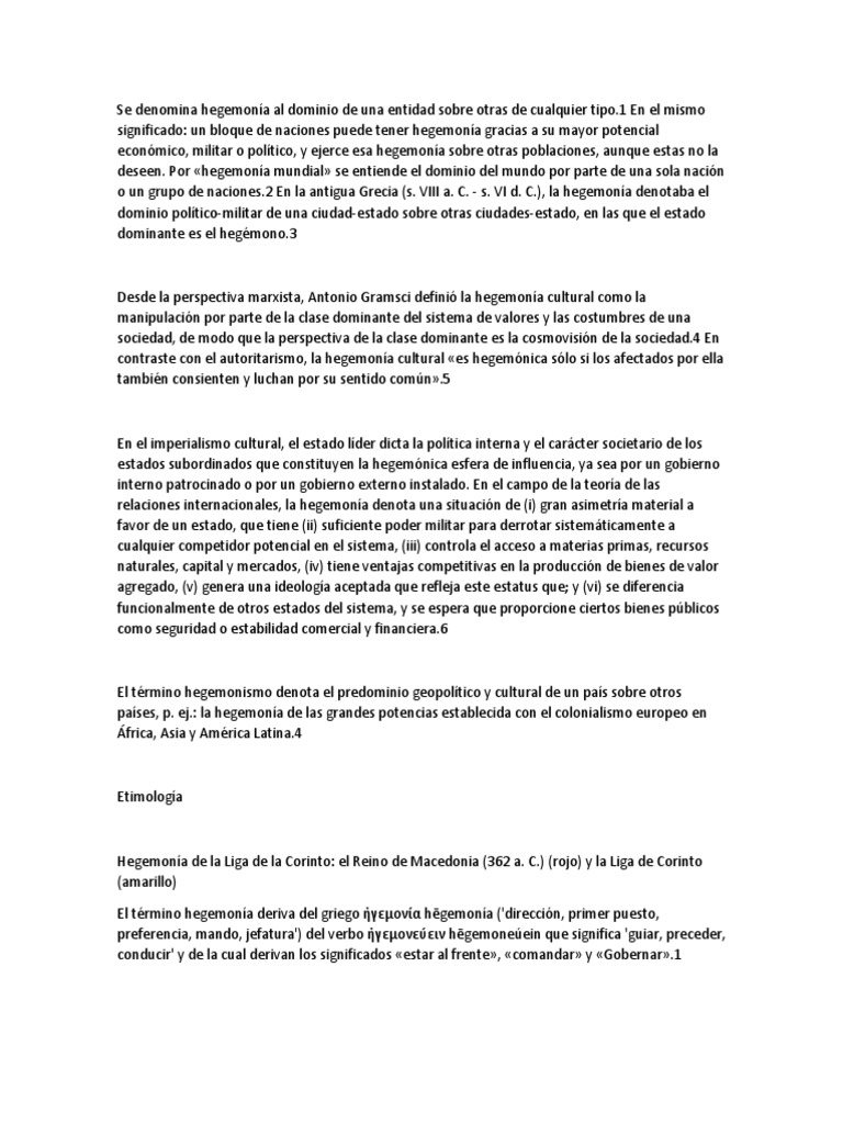 Definición y Ejemplos de Hegemonía | PDF | Hegemonía | Teorías políticas