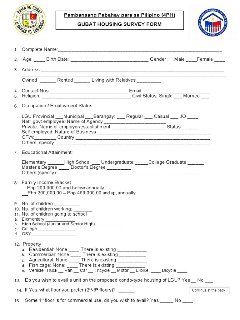 Pambansang Pabahay Application Form | PDF