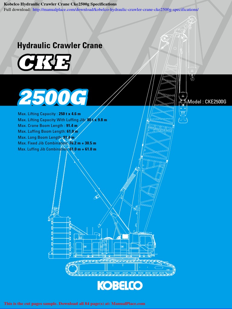 Kobelco Hydraulic Crawler Crane Cke2500g Specifications | PDF | Crane (Machine) | Manufactured Goods