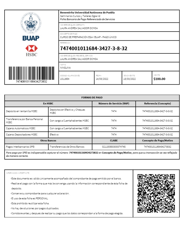 Pago Curso EGA I BUAP - Laura Salvador | PDF | Bancos | Economias