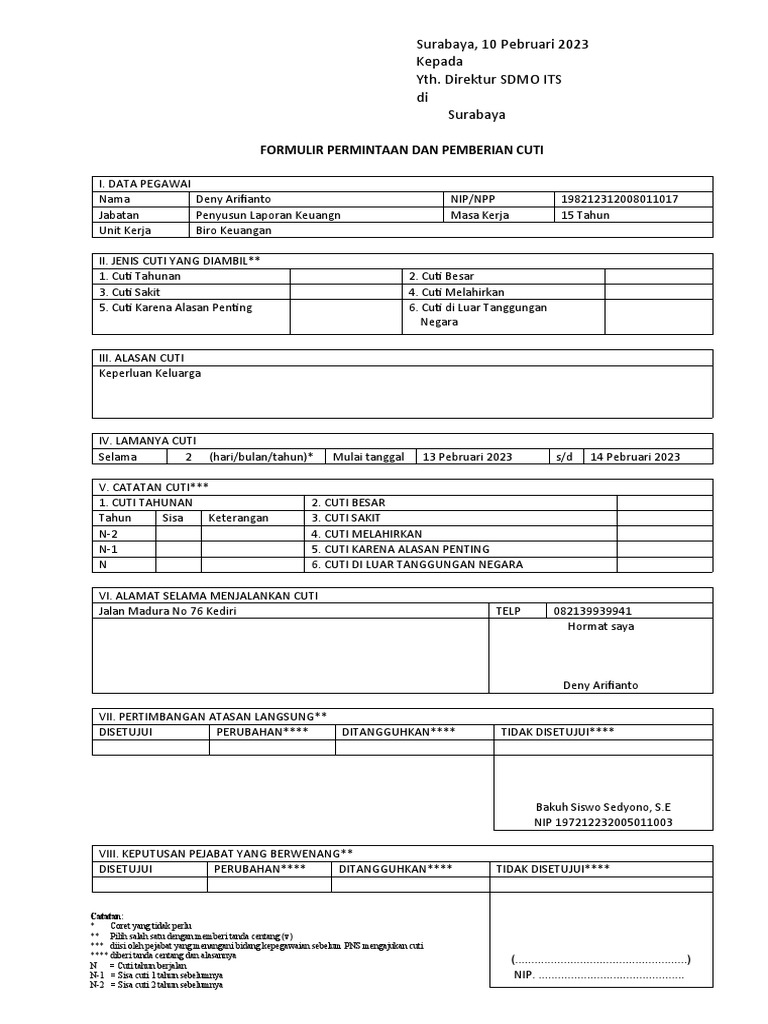 Form Cuti Kosongan | PDF