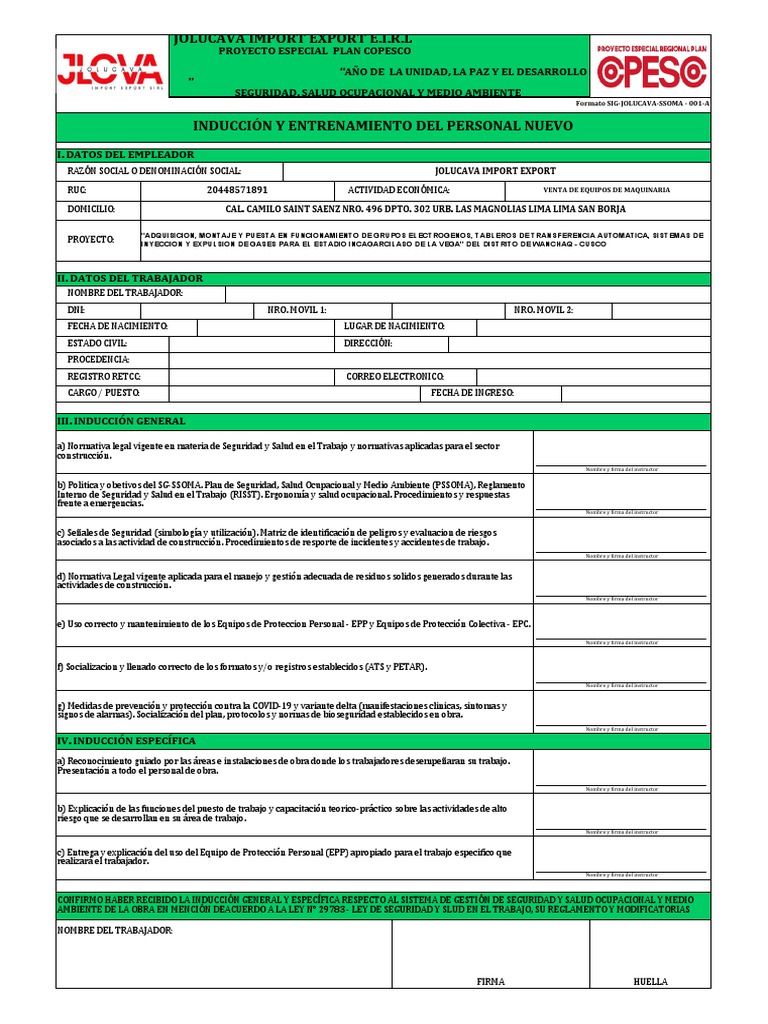 SIG-SRCH-SSOMA - 001 Registro de Induccion de Personal Nuevo | PDF ... SIG-SRCH-SSOMA - 001 Registro de Induccion de Personal Nuevo | PDF ...