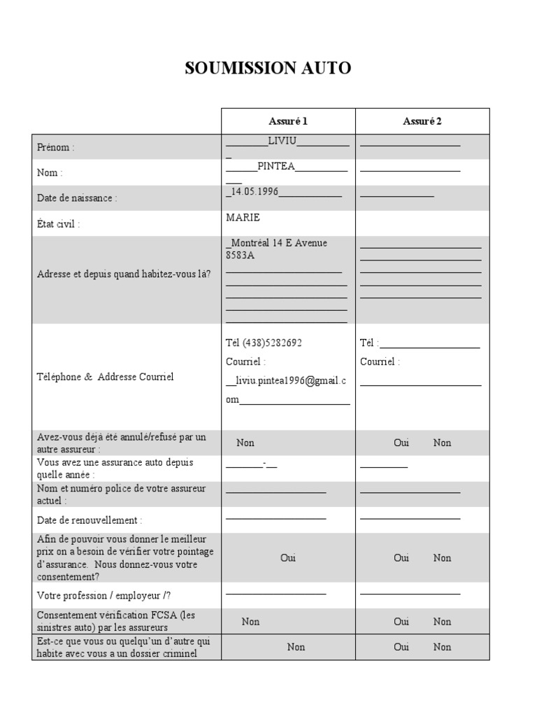 Soumission d'Assurance Auto | PDF | Véhicules | Assurance