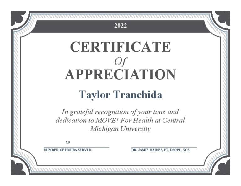 Tranchida - Move Volunteer Certification | PDF