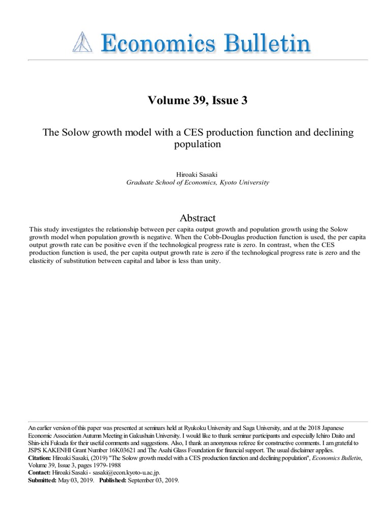 The Solow Growth Model With A CES Production Function and Declining ... The Solow Growth Model With A CES Production Function and Declining ...