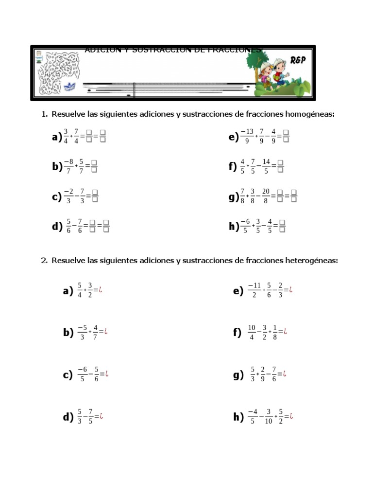 Practica_Adicion_y_sustraccion_de_fracciones | PDF Practica_Adicion_y_sustraccion_de_fracciones | PDF