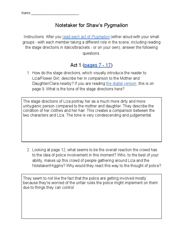 Pygmalion Study Guide for Students | PDF | Pygmalion (Play)