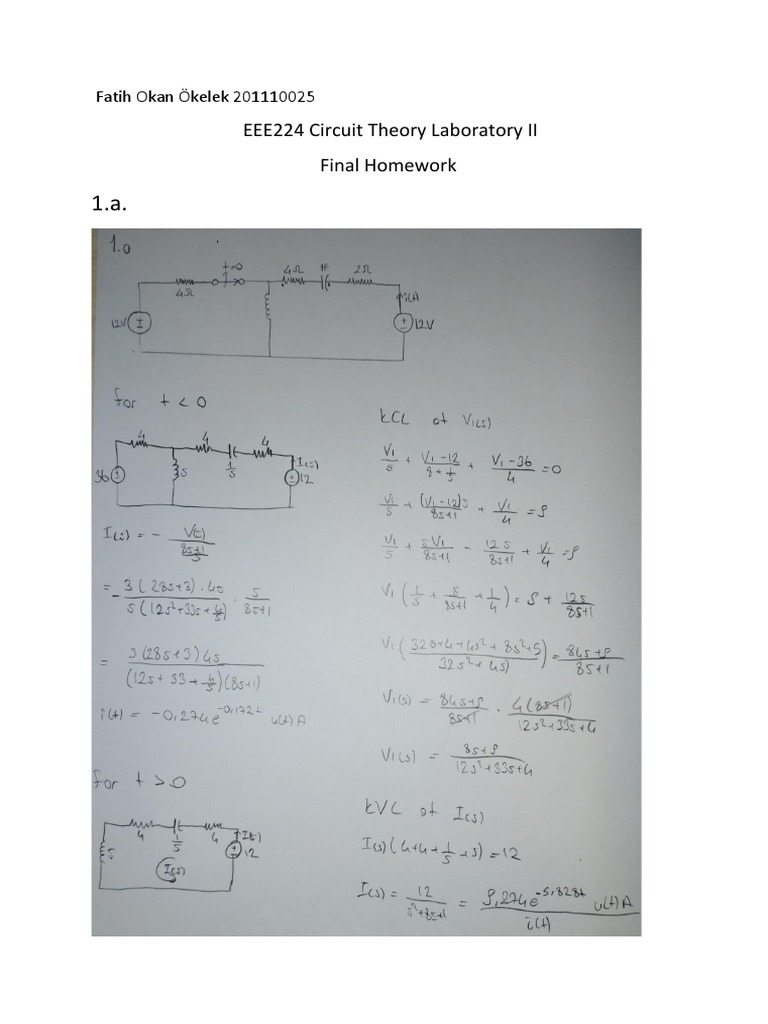 EEE224 Circuit Theory Laboratory II Final Homework: Fatih Okan Ökelek ...