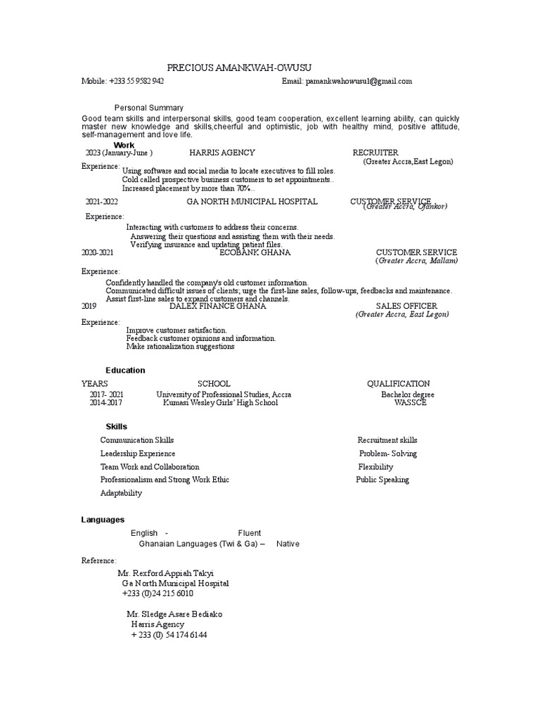 Precious Resume | PDF | Accra | Communication