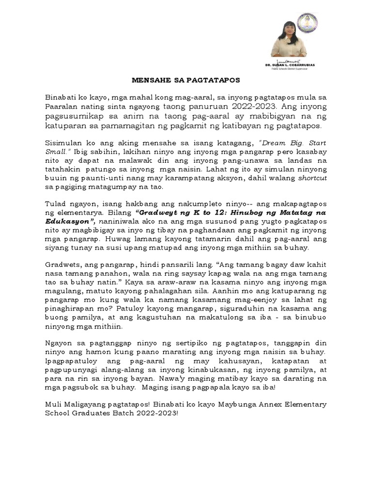 MENSAHE-SA-PAGTATAPOS-mesa | PDF