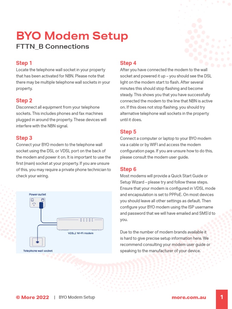 More BYO modem setup FTTN | PDF | Modem | Digital Subscriber Line
