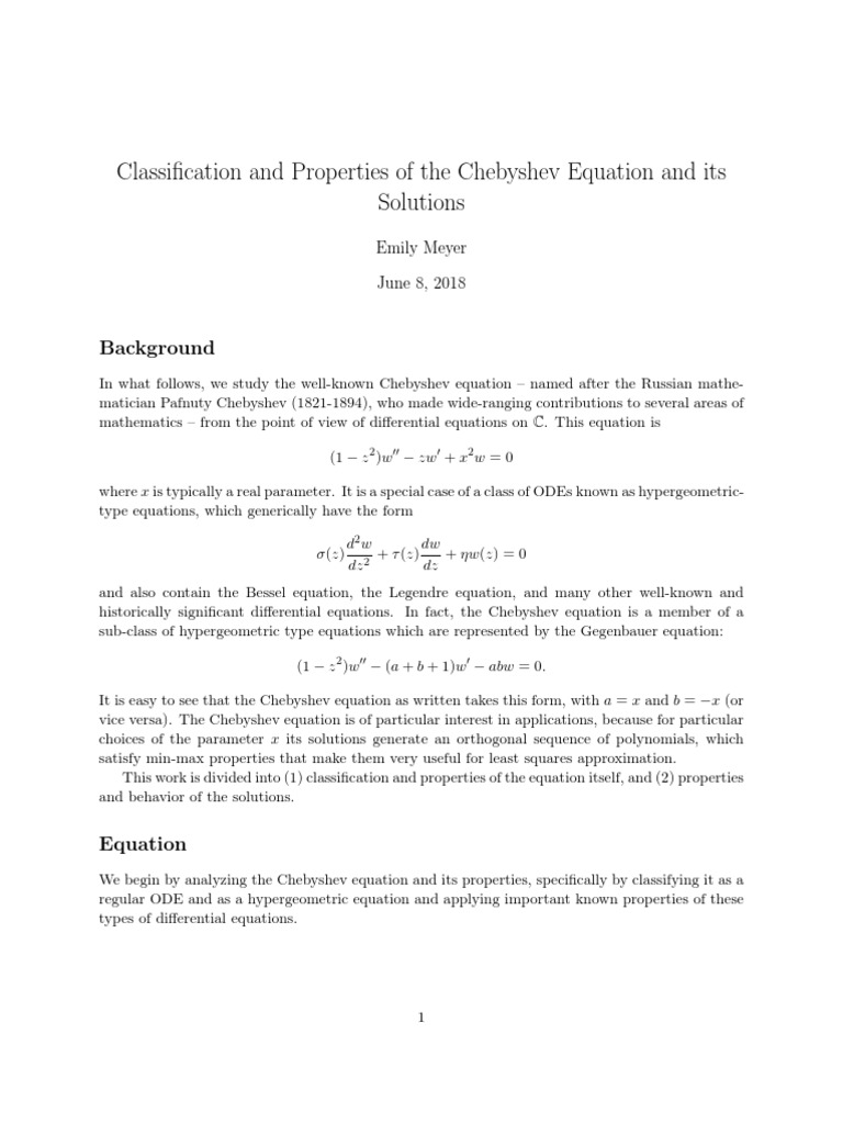Chebyshev Equation | PDF | Equations | Ordinary Differential Equation