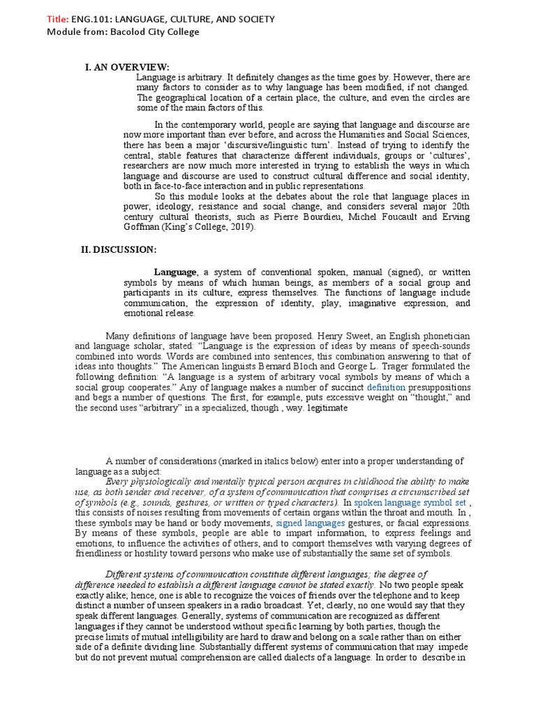 language-culture-society-module-1-introduction_compress | PDF | Discourse | Linguistics