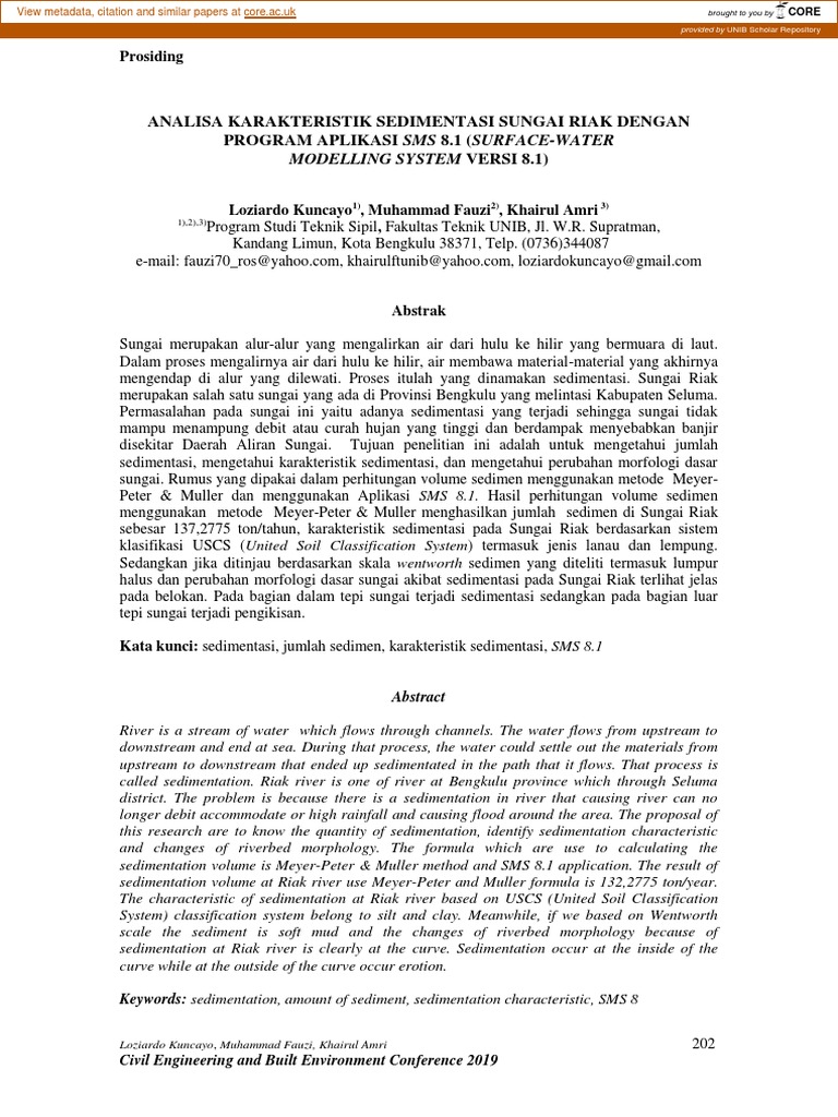 Analisa Karakteristik Sedimentasi Sungai Riak Dengan Program Aplikasi Sms 8.1 (Surface-Water | PDF