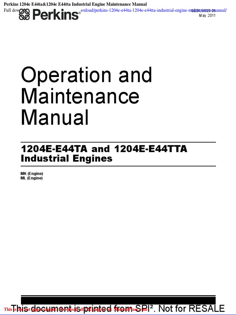 Perkins 1204e E44ta 1204e E44tta Industrial Engine Maintenance Manual ...