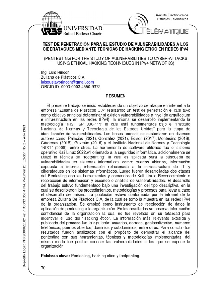 Test de Penetración para El Estudio de Vulnerabilidades A Los ...