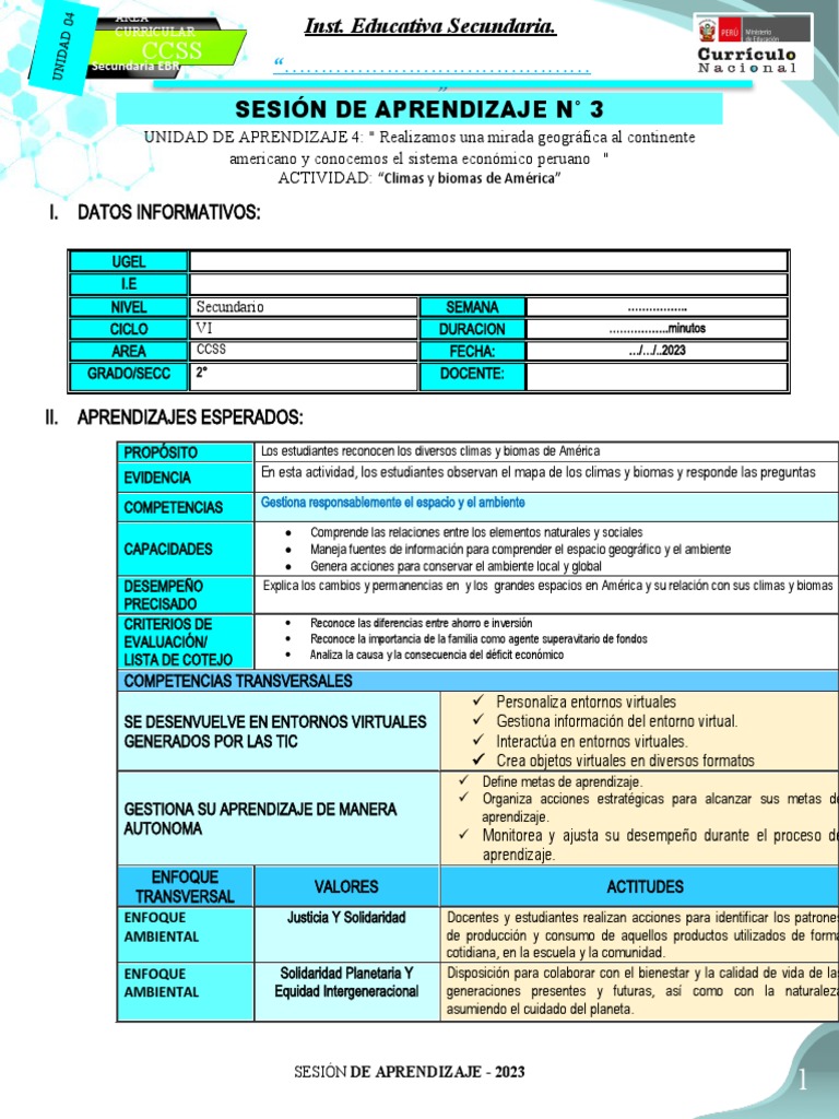 SESION CCSS 2° SEC-SEMANA 03 | PDF | Evaluación | Aprendizaje