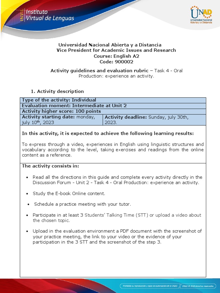 Activity Guide and Evaluation Rubric - Unit 2 - Task 4 - Oral ...