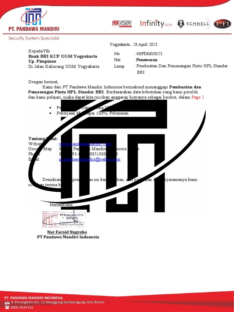 Penawaran 40 Pintu BRI KCP UGM | PDF