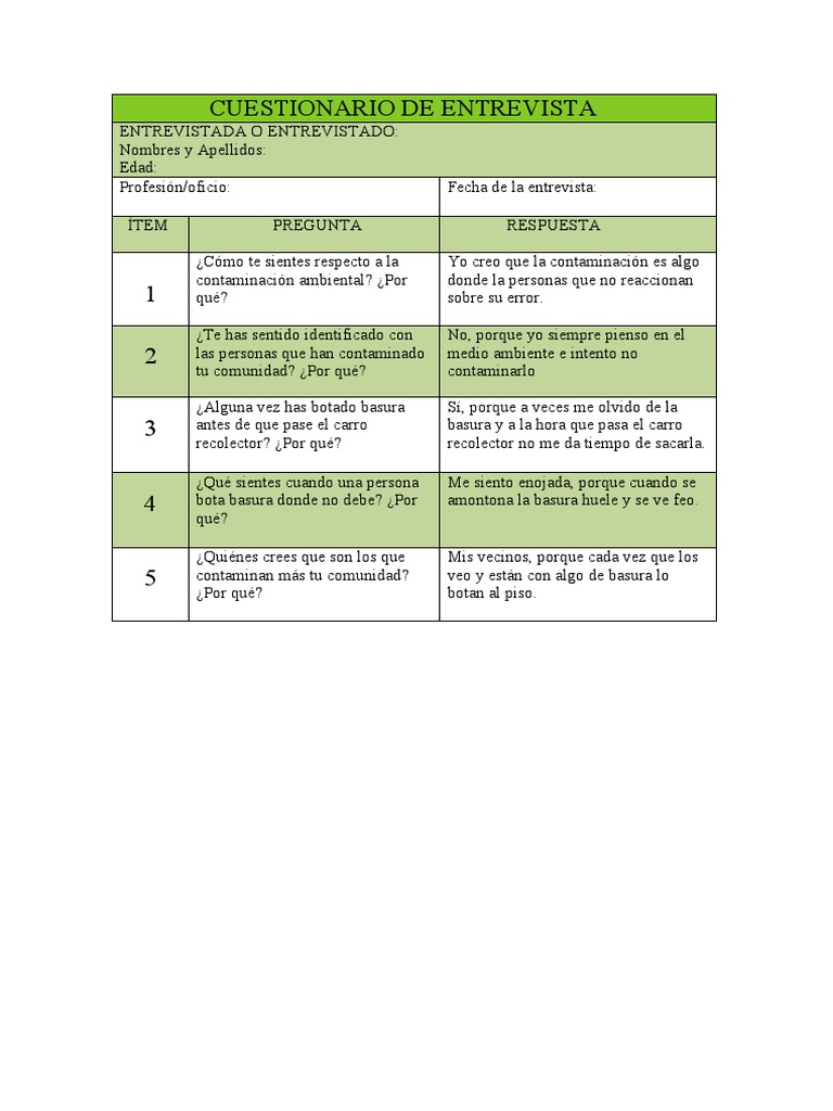 Cuestionario de Entrevista 1 | PDF | Crecimiento personal y profesional
