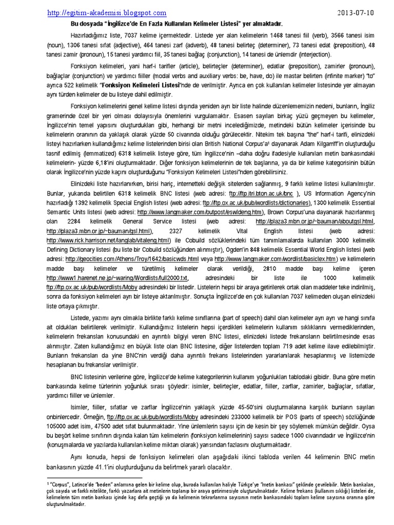 Ingilizce'de en Sik Kullanilan 7037 Kelime | PDF