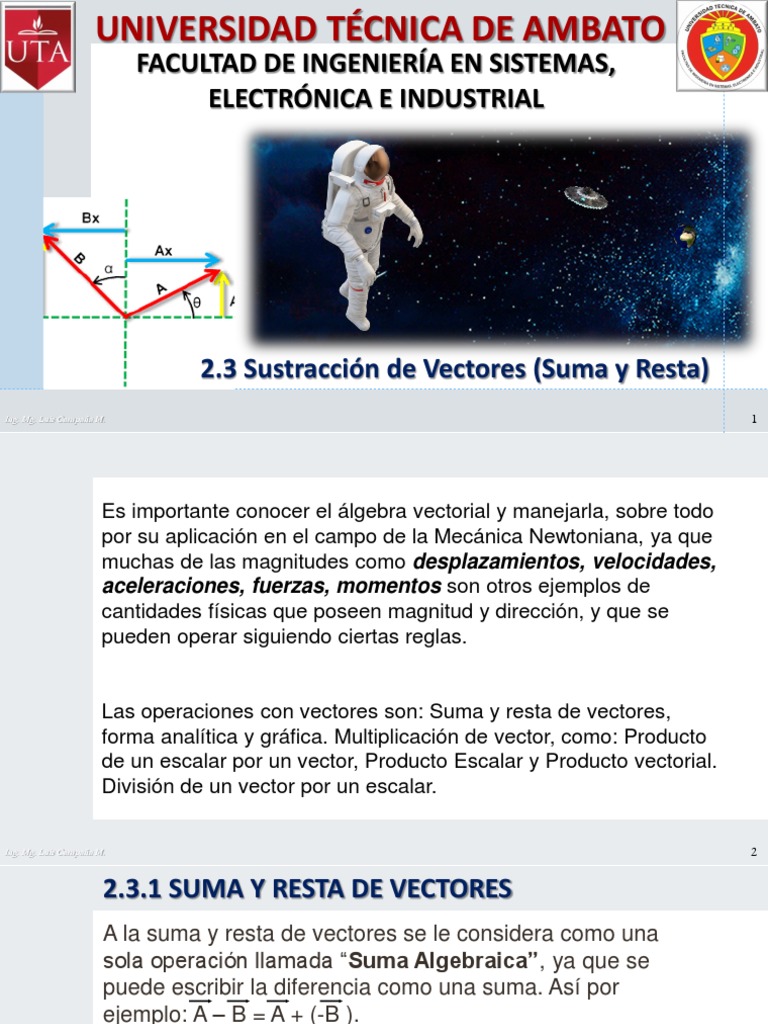 2.3 Sustracción de Vectores (Suma y Resta) | Descargar gratis PDF | Vector Euclidiano | Triángulo