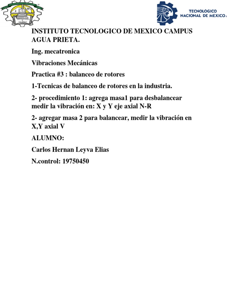 Practica 03 Vibraciones Balanceo y Desbalanceo | PDF | Perforar