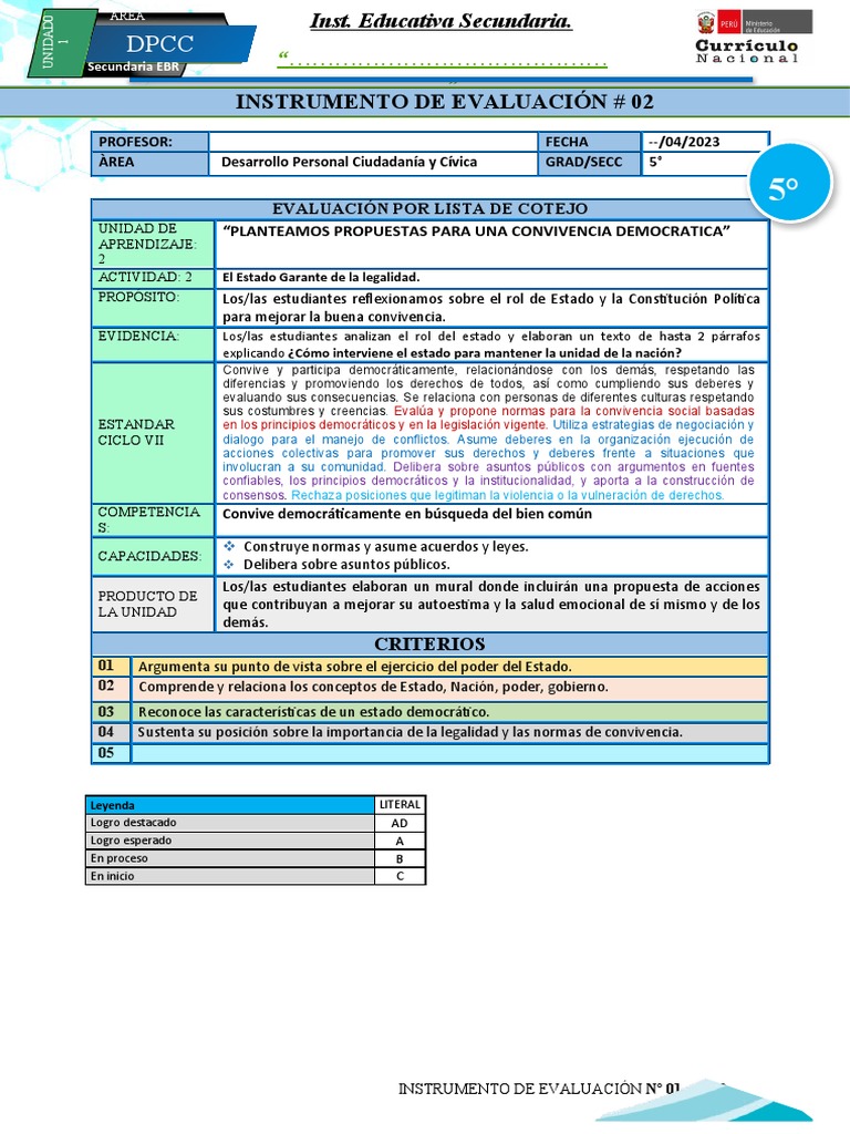 5º DPCC - LC Act.2 Uni 2 Sem 02 - 2023 | Descargar gratis PDF | Estado (política) | Democracia