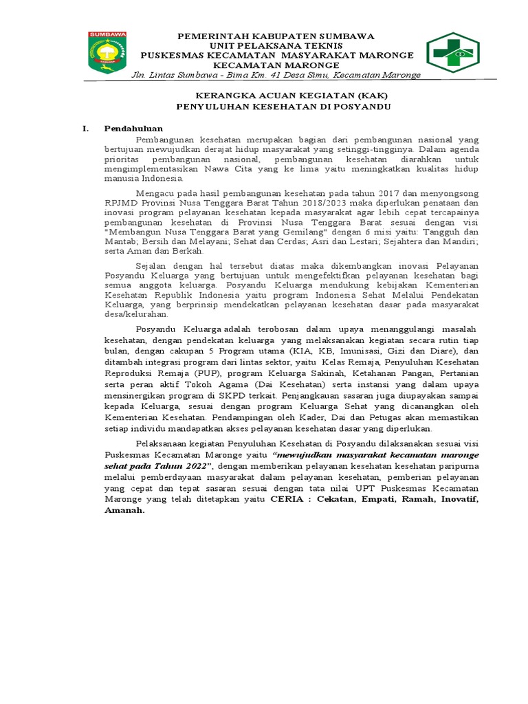 KAK dan LAPORAN _ PROMKES POSYANDU TAHUN 2022 | PDF