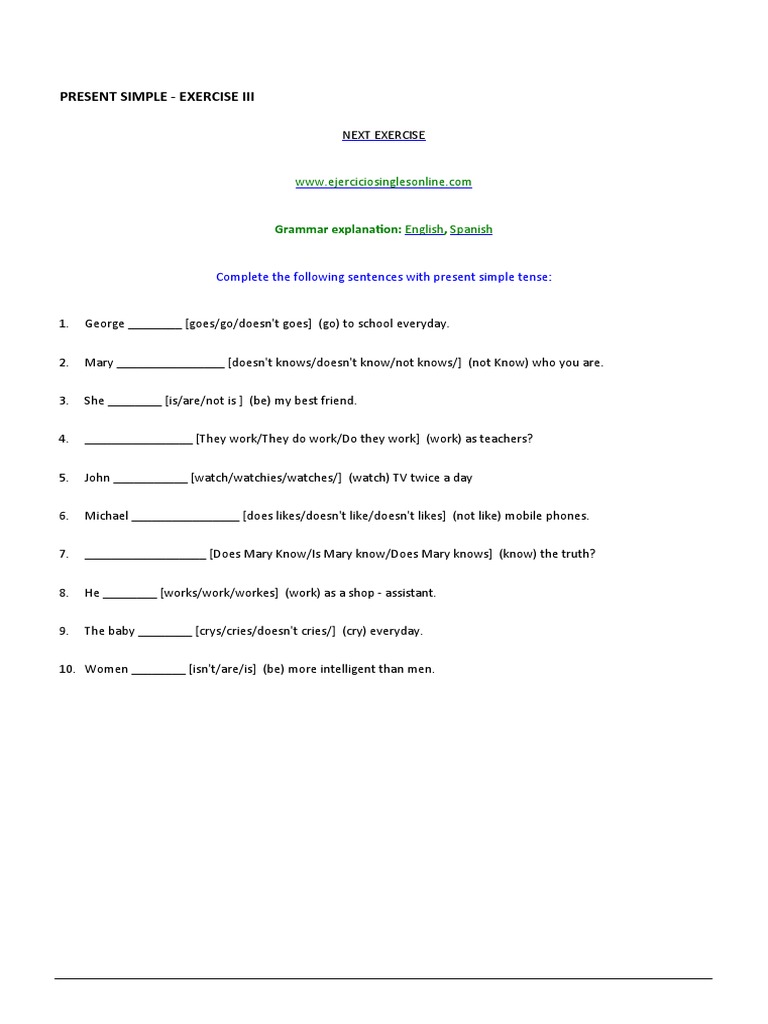 Presente Simple - Exercises 3 | PDF